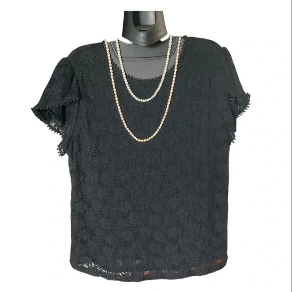 Liz Claiborne | Tops | Liz Claiborne Black Blouses Floral Lace With ...